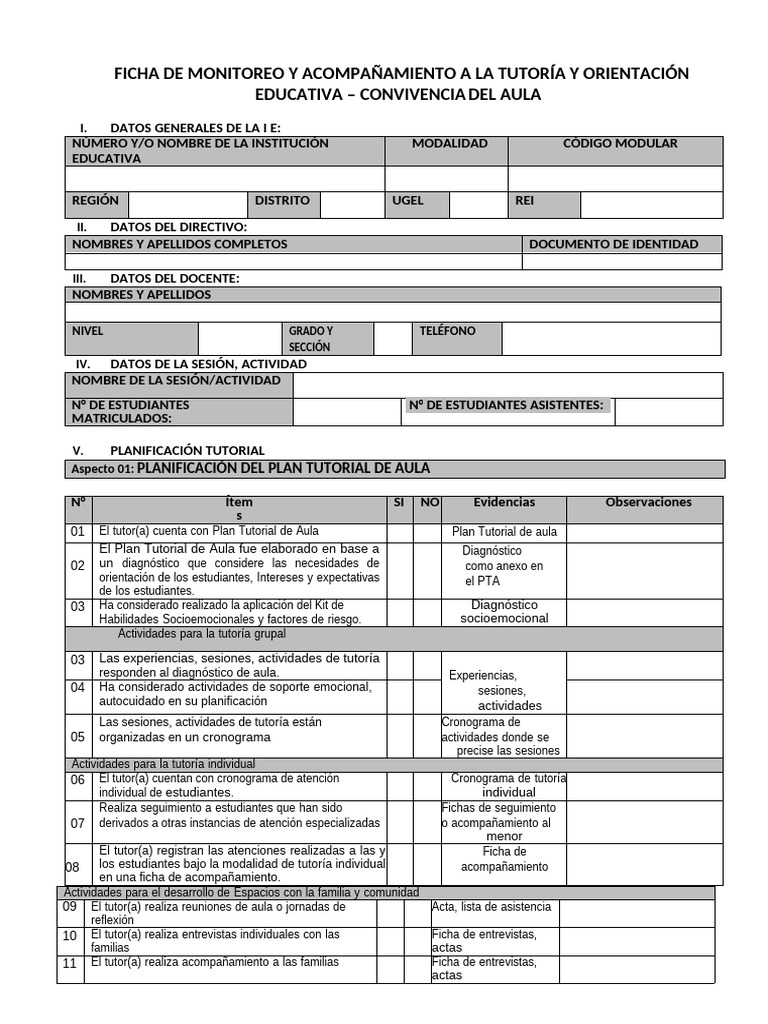 Ficha de Monitoreo A La Tutoria en El Aula-2024 | PDF | Aprendizaje | Modificación de comportamiento