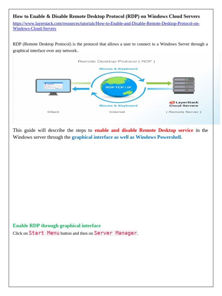 How To Enable & Disable Remote Desktop Protocol (RDP) On Windows Cloud Servers | PDF