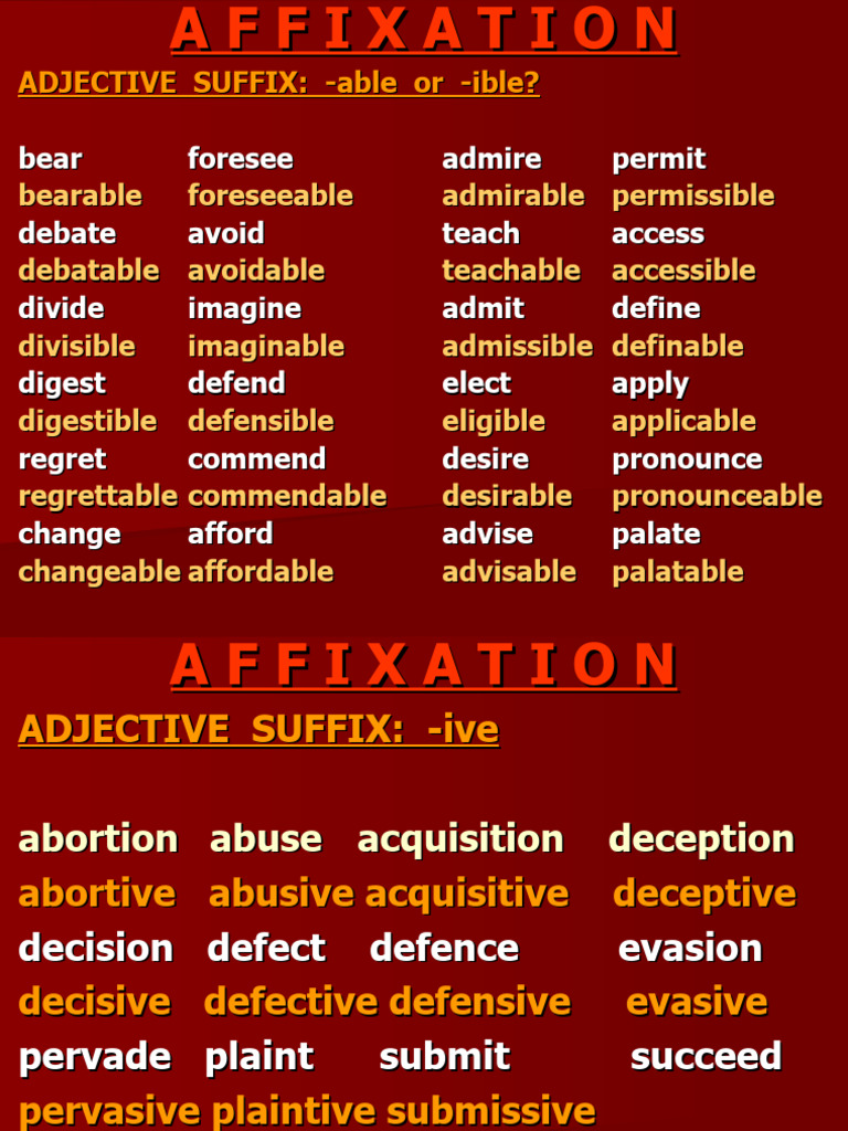 Affixation Adject-Nouns-Verbs | PDF | Language Arts & Discipline | Religion & Spirituality