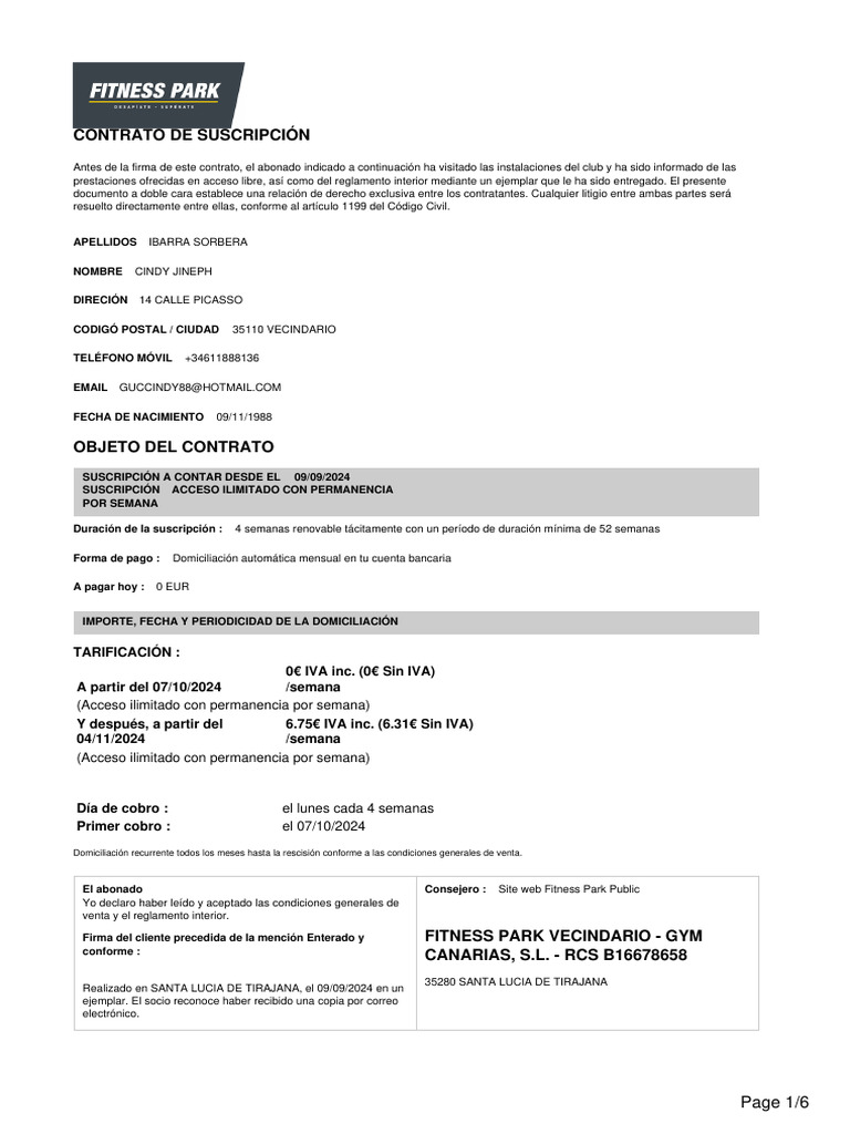 Contrat Fitness Park | PDF