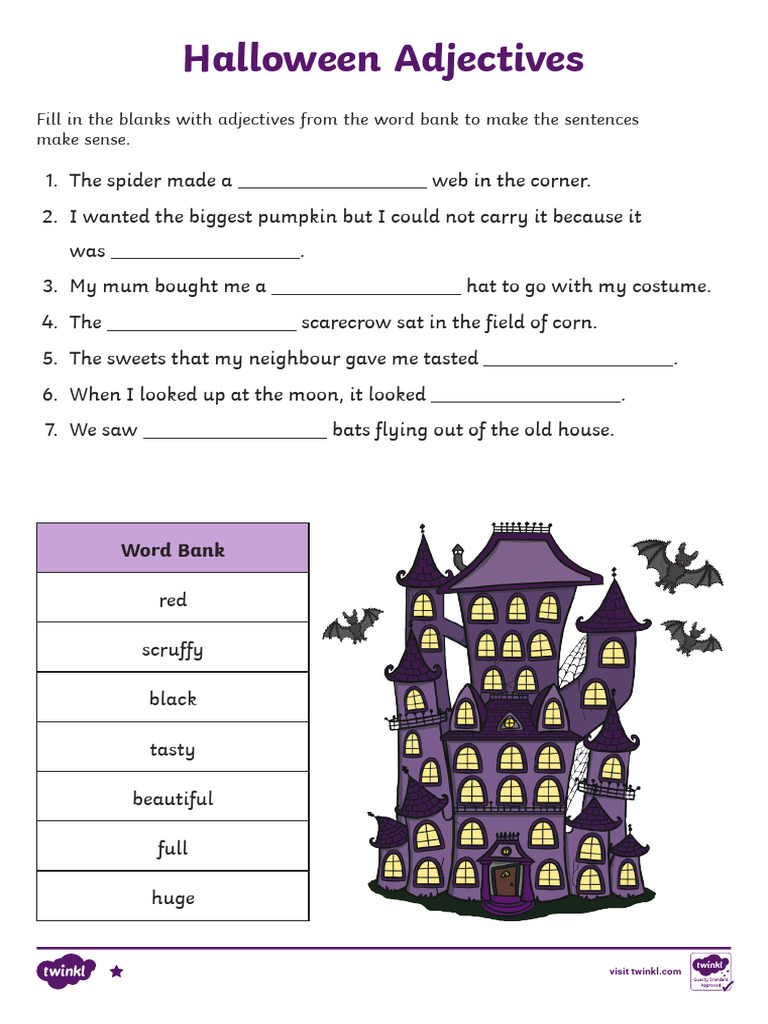 T L 9429 Halloween Adjective Complete The Sentences Differentiated ...