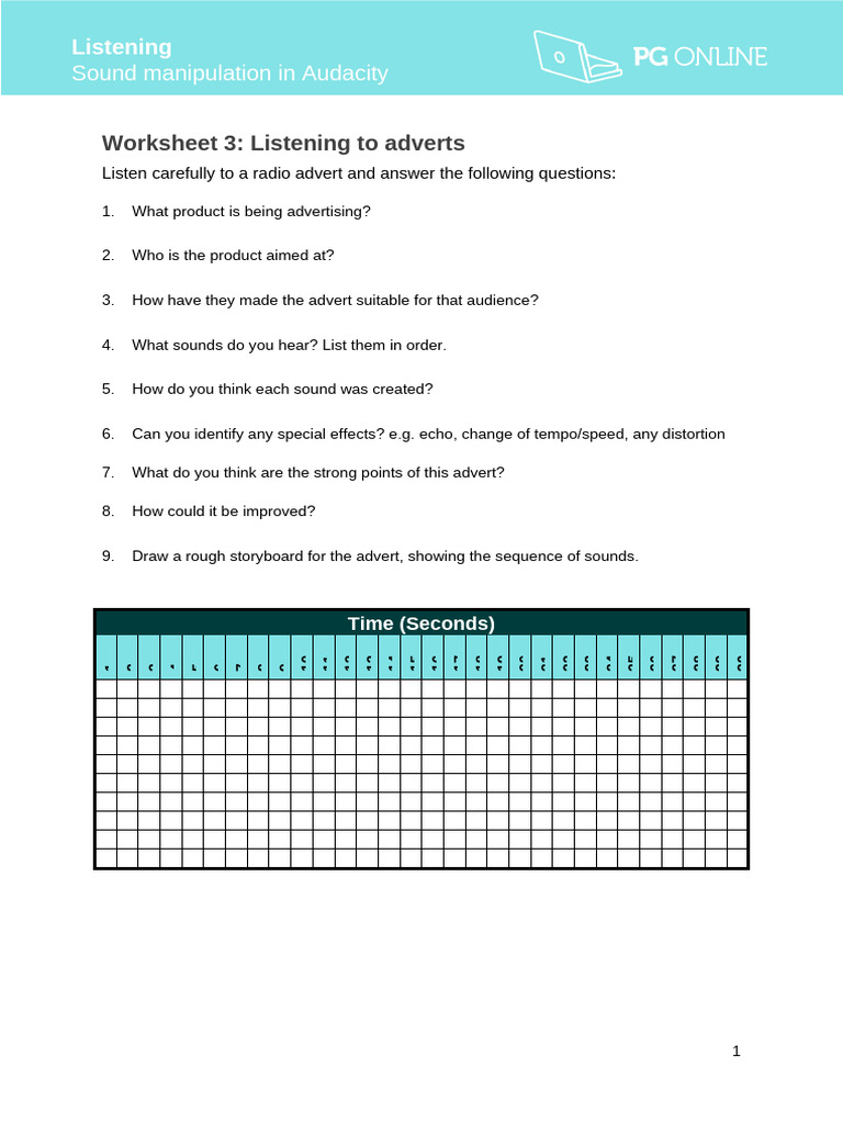 Audacity Worksheet | PDF