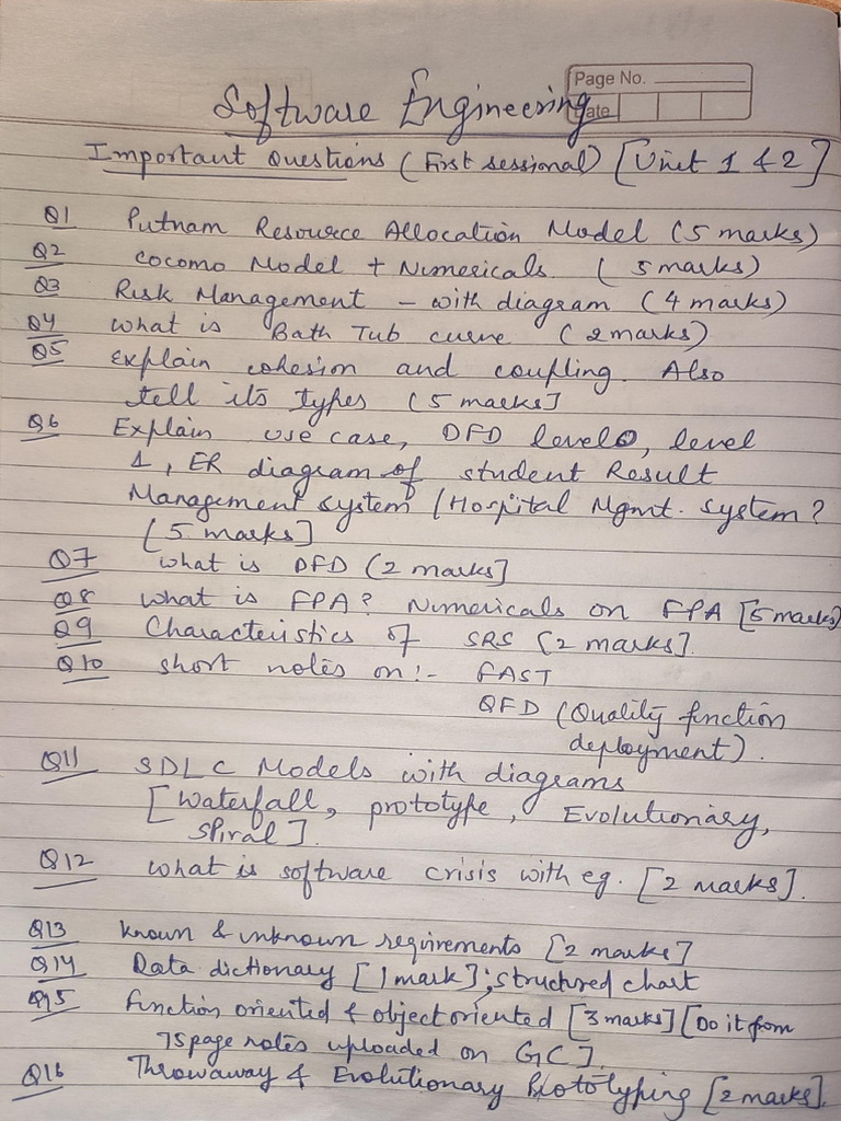 SE Important Questions | PDF