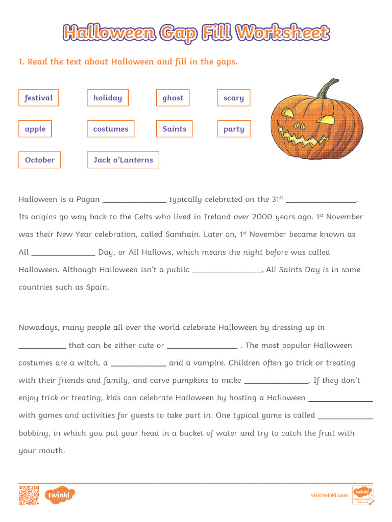 T e 1664531155a Esl Halloween Gap Fill Worksheet Super Eco Colour | PDF