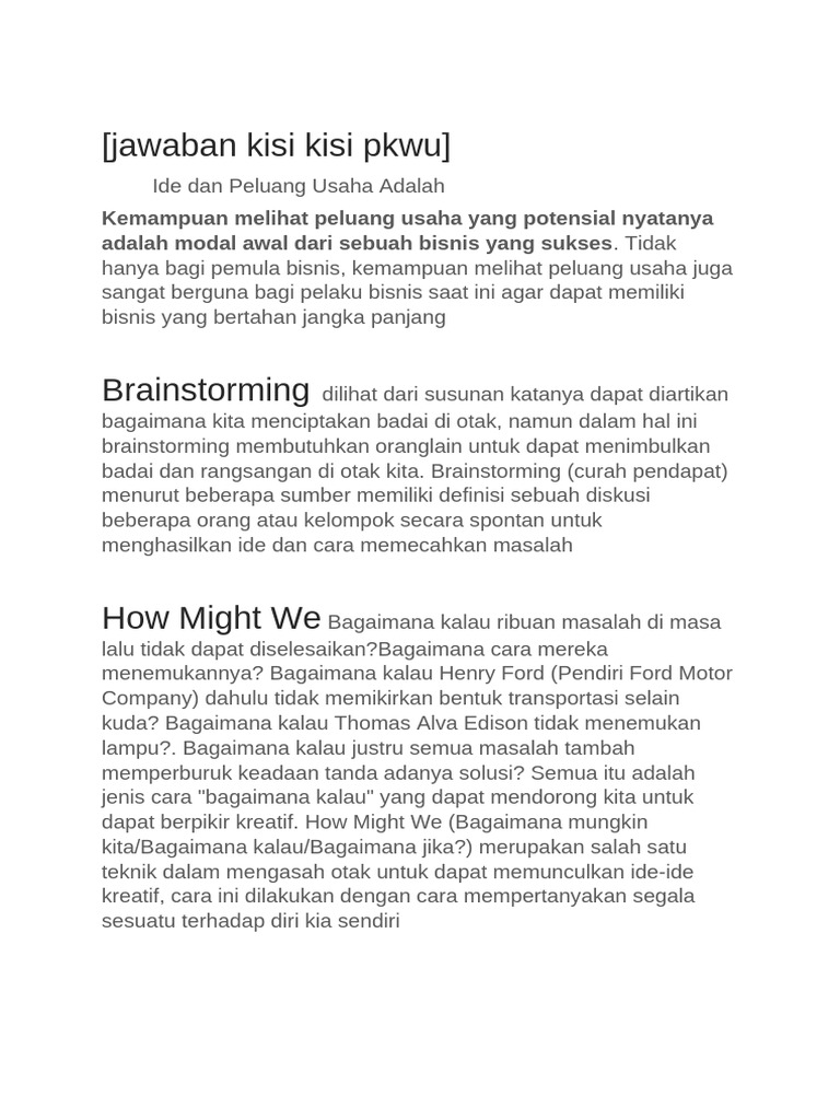 Jawaban Kisi Kisi Pkwu | PDF