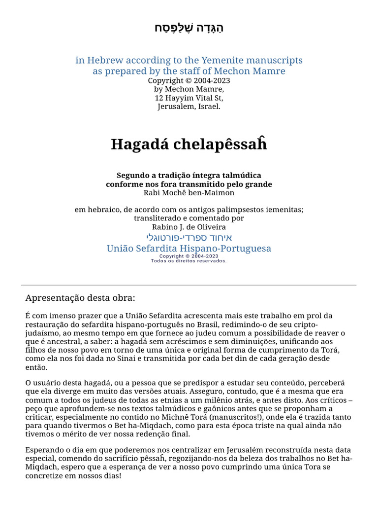 Hagadá Chelapêssaĥ USHP | PDF