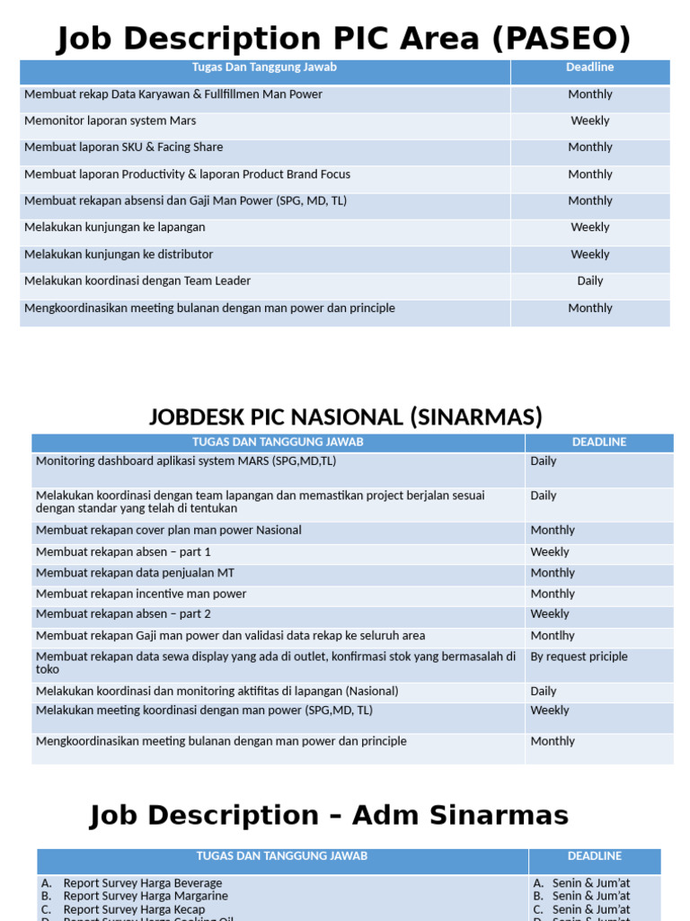 Job Description (PIC AREA) | PDF