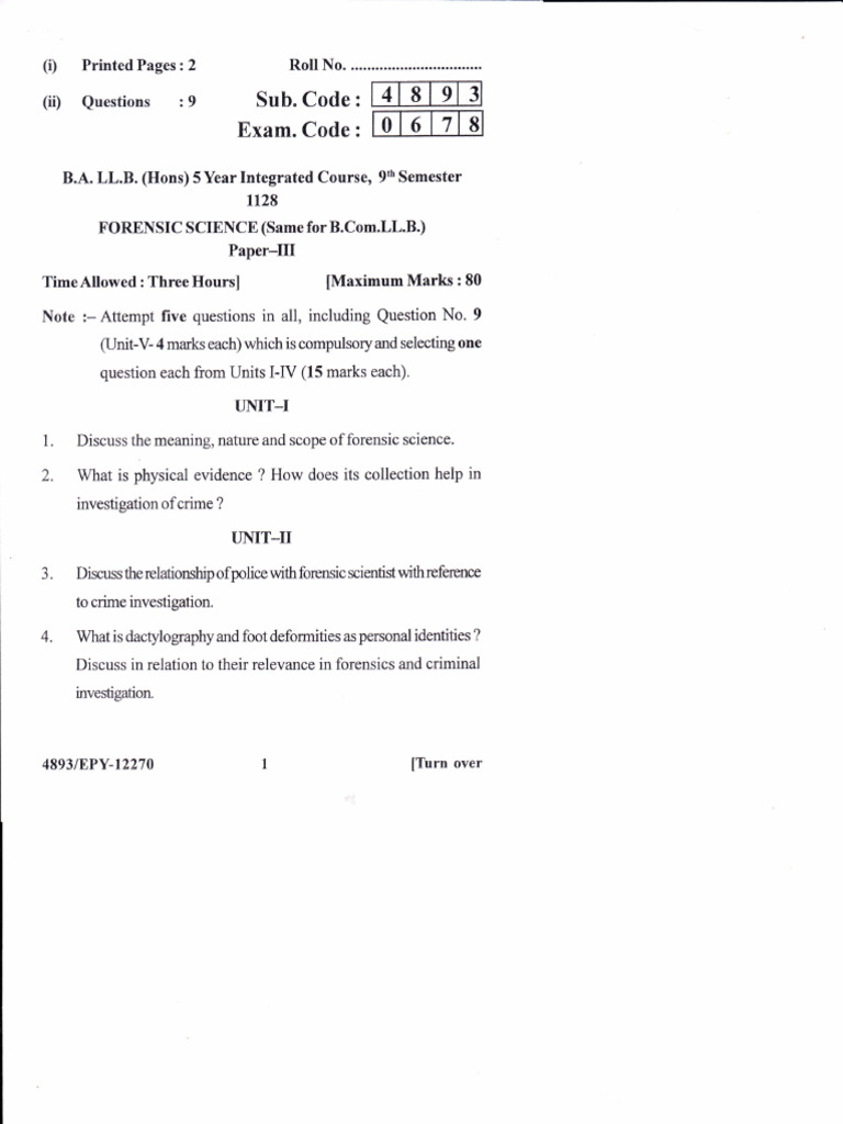 Forensic Science Paper3 2018 Pyqs | PDF