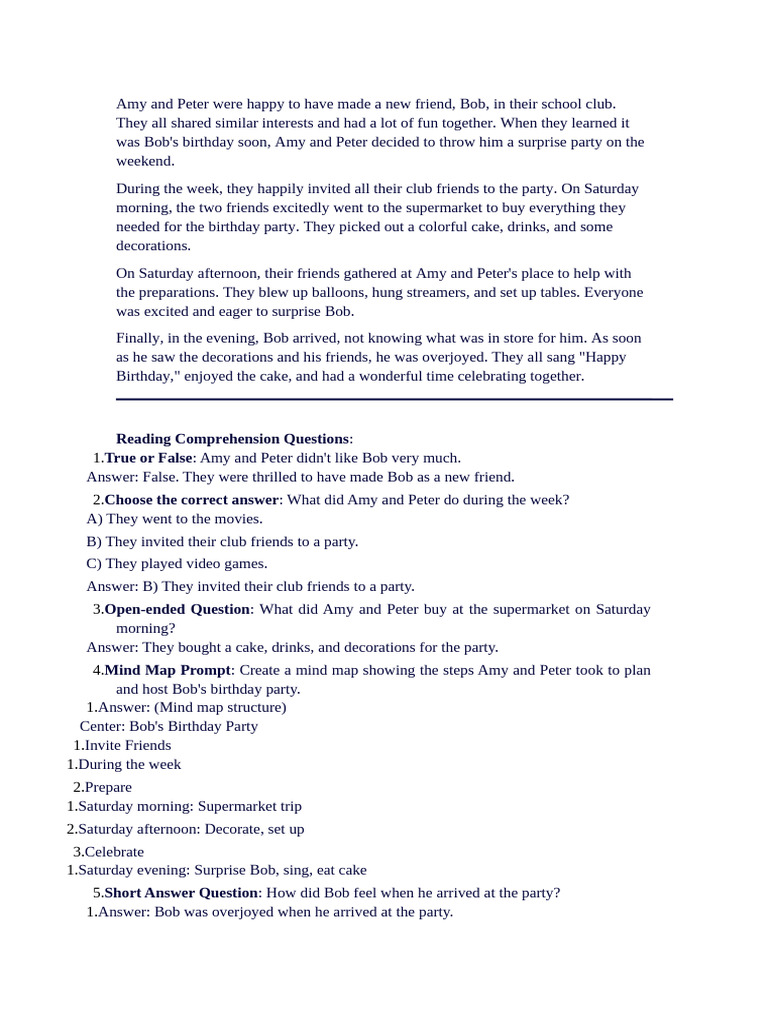 Surprise Party for Bob's Birthday | PDF