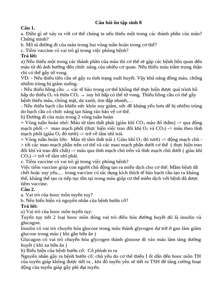 Ôn sinh 8 học kì II chữa | PDF