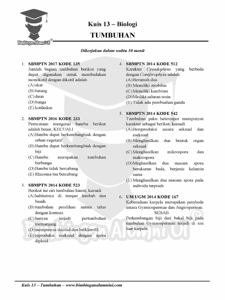 Kuis 13 - Bab Tumbuhan Bimbingan Alumni UI | PDF