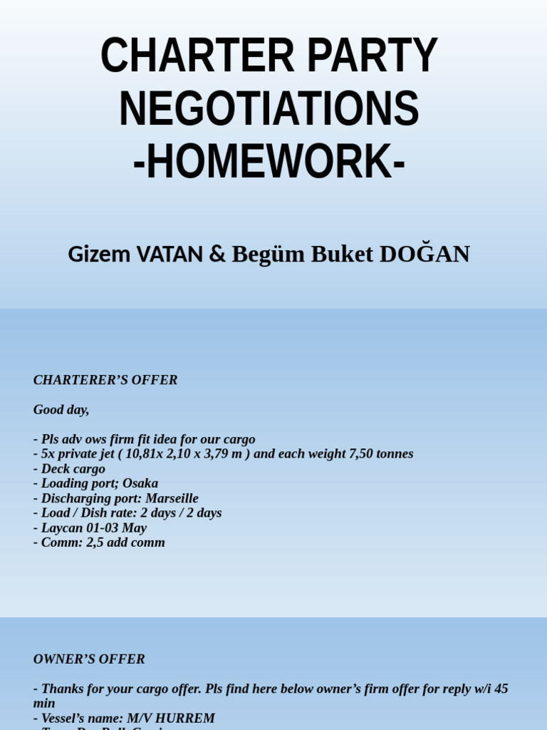 Charter Party Negotiation Summary | PDF | Cargo | Watercraft