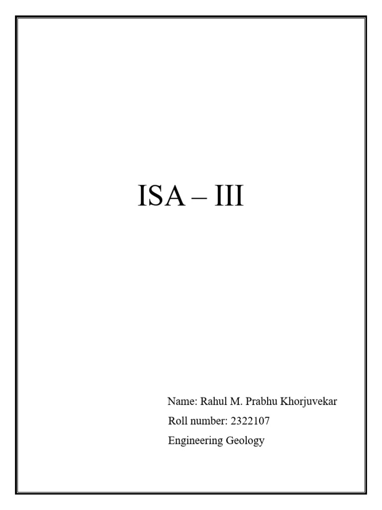 Isa - Iii: Name: Rahul M. Prabhu Khorjuvekar Roll Number: 2322107 Engineering Geology | PDF