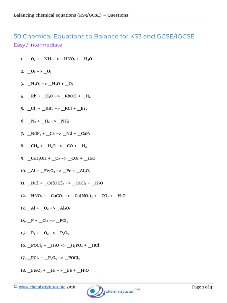 Balancing Equations | PDF