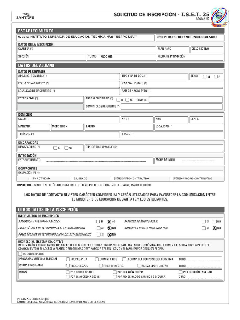 Fichas para Inscripción 2025 Beppo Levi | PDF