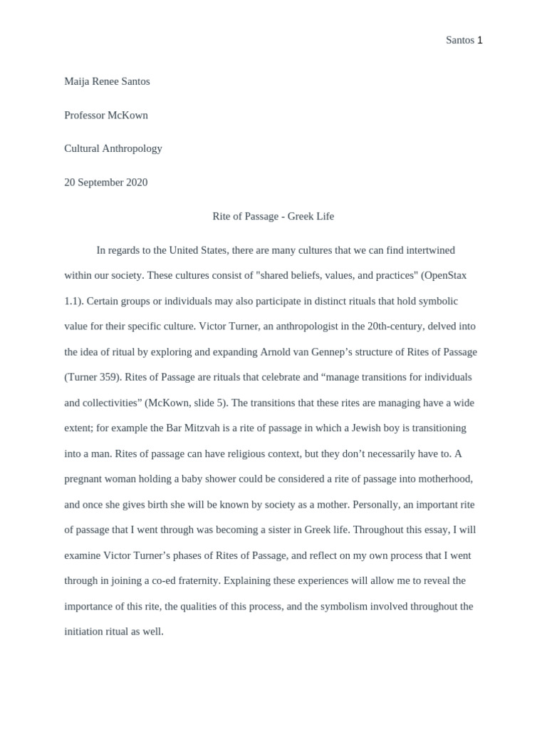 Rite of Passage Paper - Anthropology | PDF