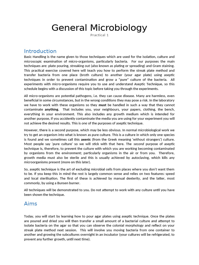 General Microbiology Practical 1 Handbook - 2024 | PDF