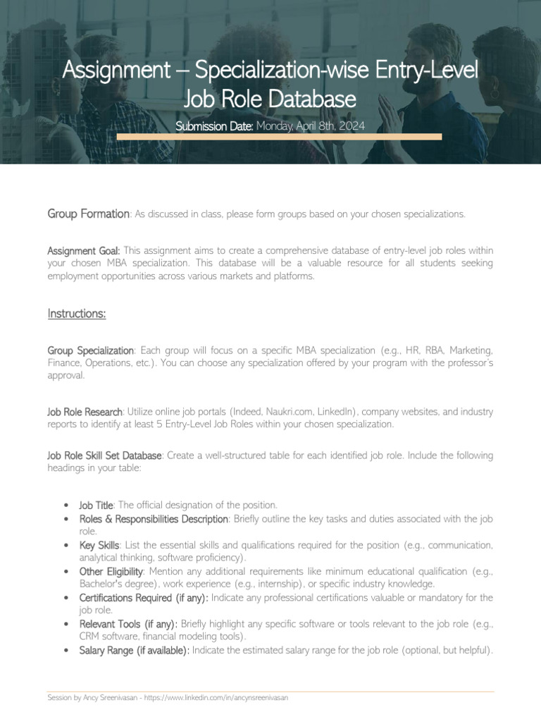 Assignment - Specialization-Wise Entry-Level Job Role Database | PDF