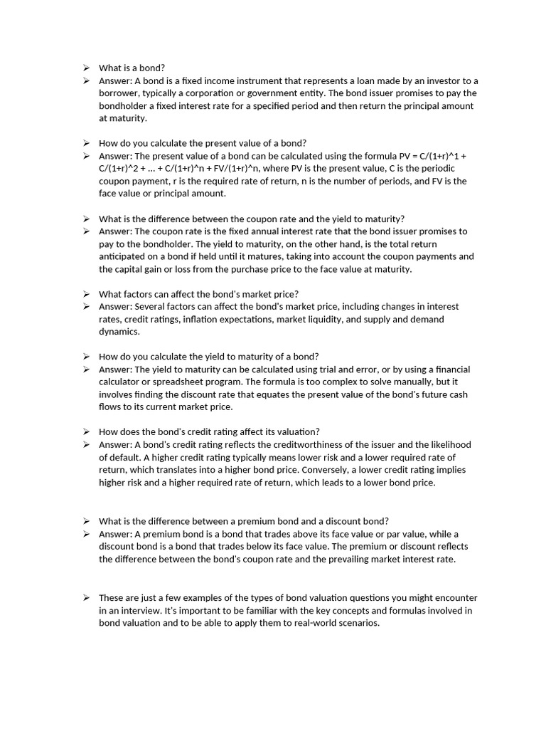 Bond Interview Questions With Answers | PDF | Bonds (Finance) | Business