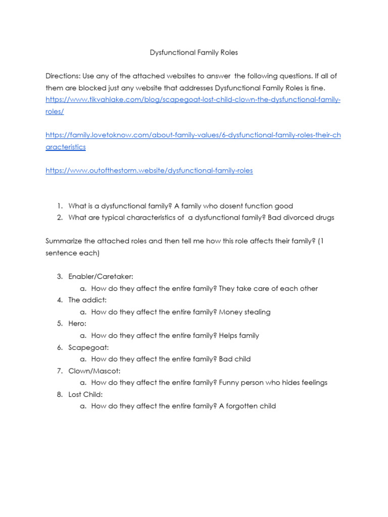 Dysfunctional Family Roles | PDF