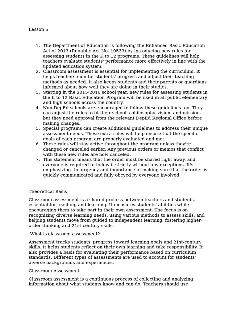 Lesson 5 Assessment | PDF | Educational Assessment | Cognition