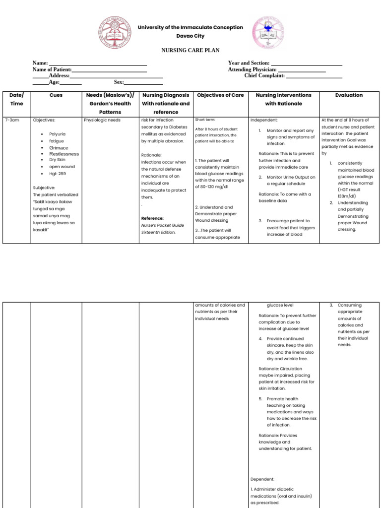 Week 2 DS and NCP | PDF | Diabetes | Wound