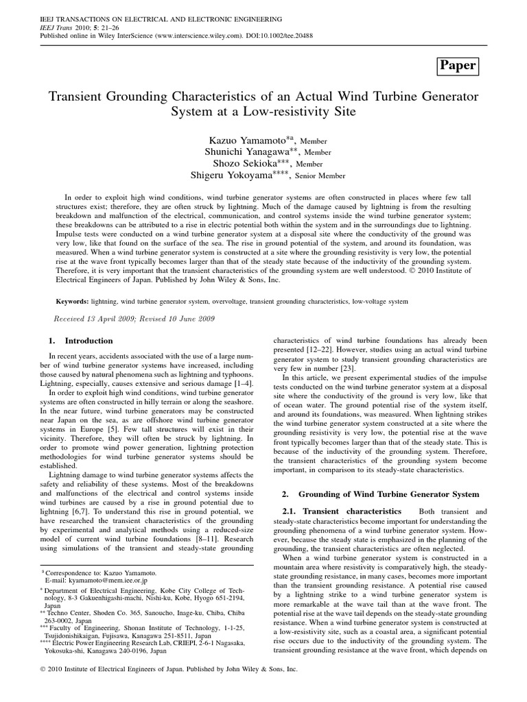 0transient Grounding Characteristics Of An Actual Wind Turbine Generator System At A Low