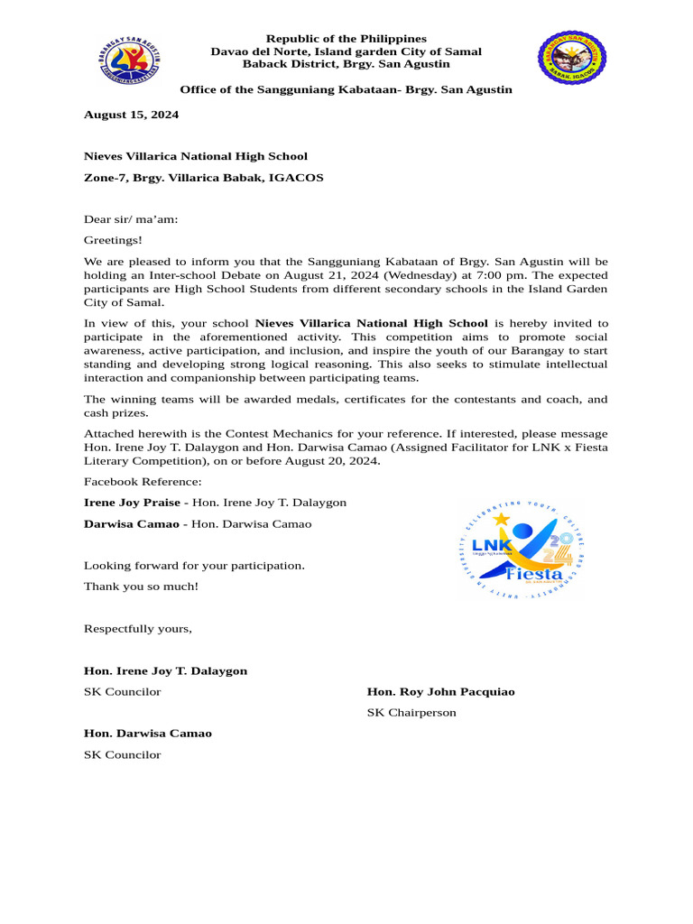 Invitation Letter Debate | PDF