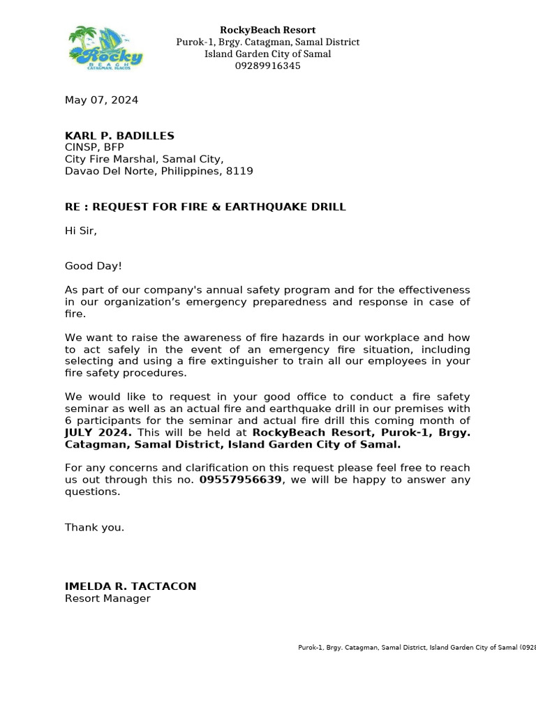 459611597-Request-letter-for-Fire-Drill-docx | PDF