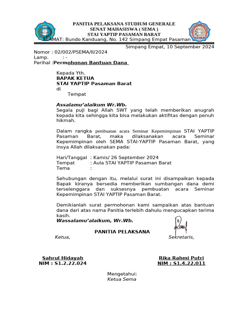 Proposal Pelantikan Sema | PDF