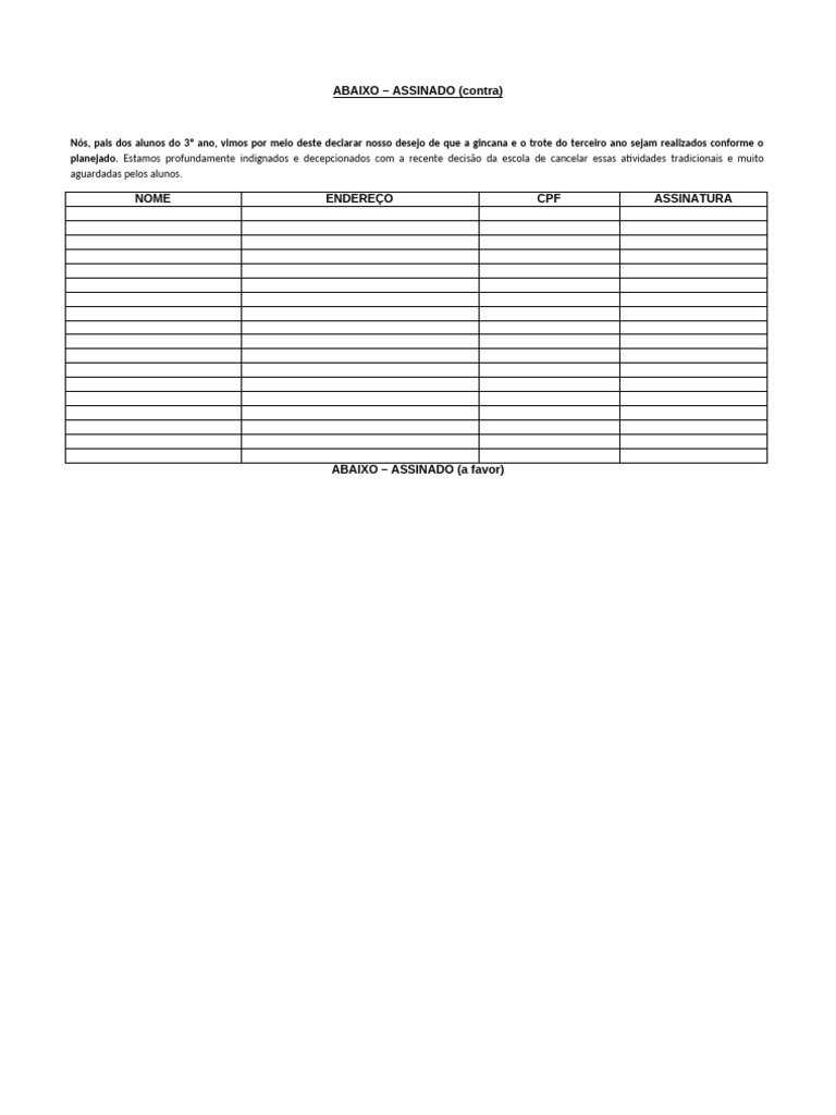 Modelo de Abaixo Assinado | PDF