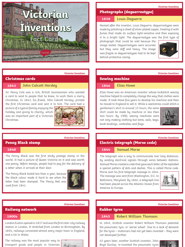 t2 or 570 Inventions of The Victorian Era Fact Cards - Ver - 3 | PDF