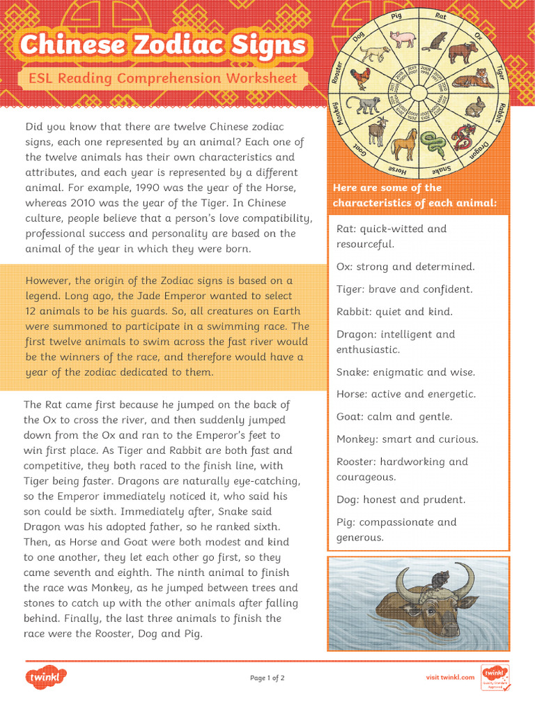 T e 1670584589a Esl Chinese Zodiac Signs Reading Comprehension ...