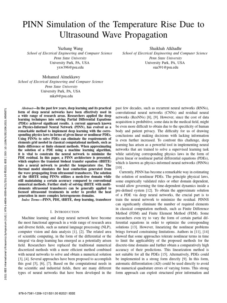 PINN Simulation of The Temperature Rise Due To Ultrasound Wave Propagation | PDF