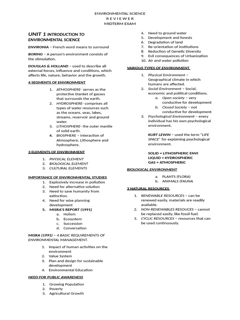 Envi Sci Reviewer Midterms | PDF