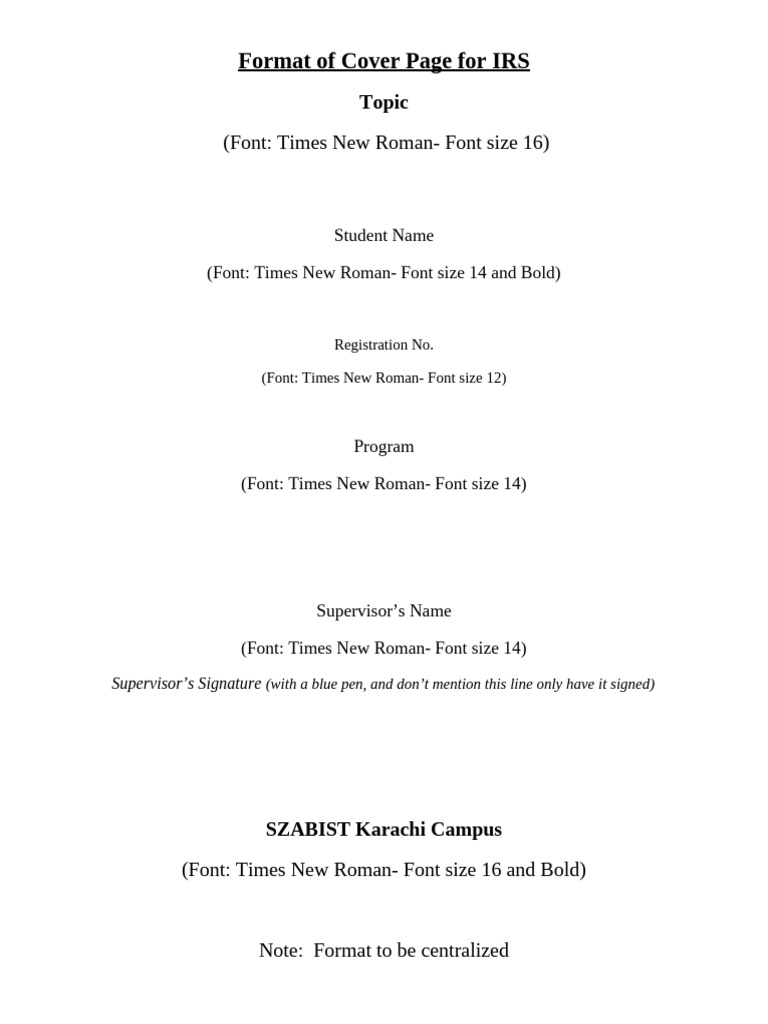 Title Page Sample IRS | PDF