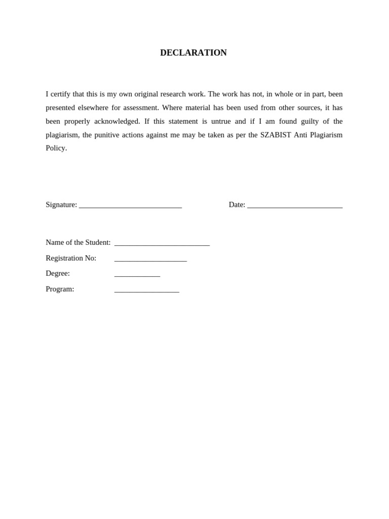 Declaration and IS Approval Format | PDF