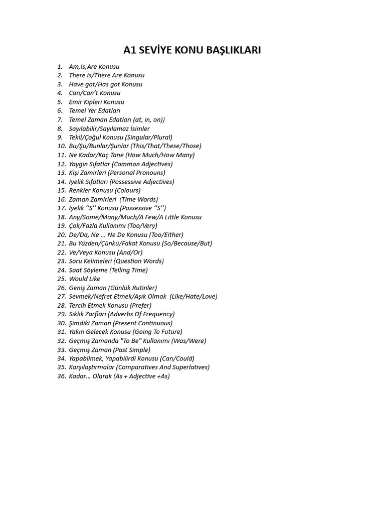 Ingilizce-A1-A2 | PDF