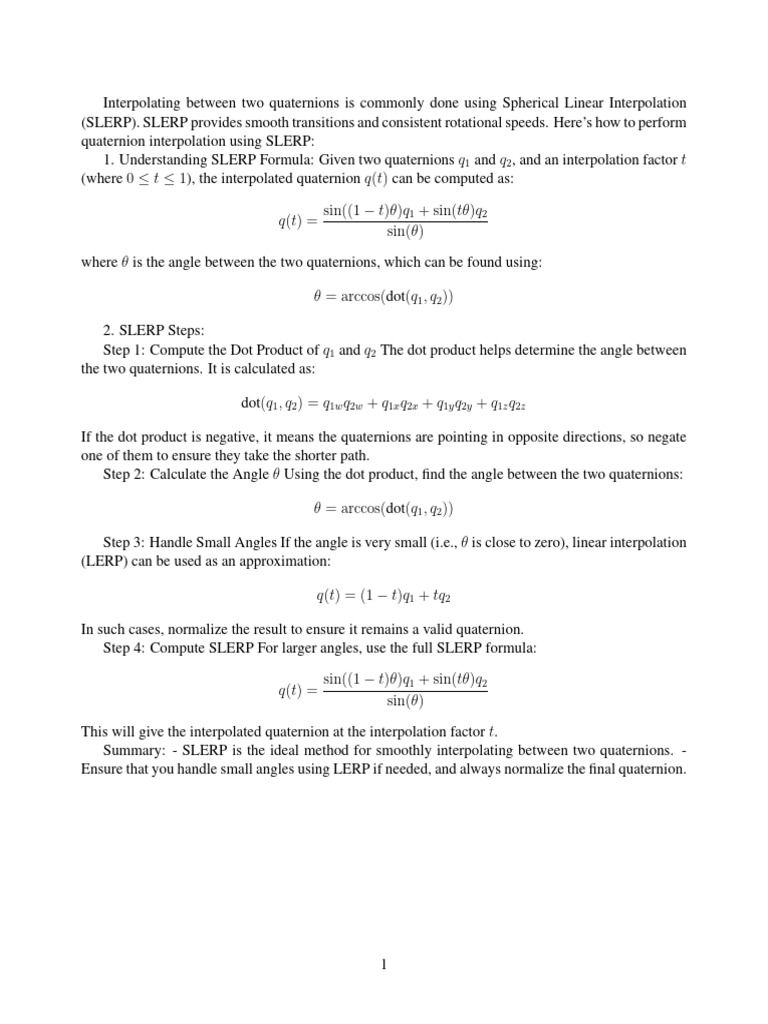 Interpolation Between Quaternions | PDF