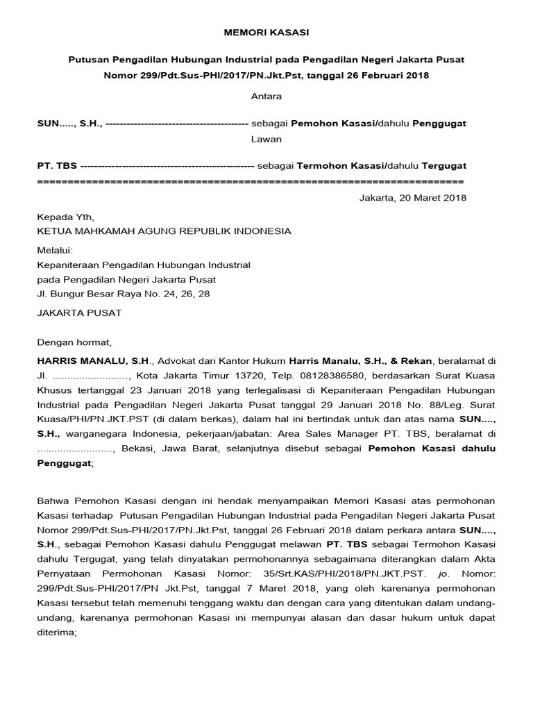 Contoh Memori Kasasi 9 PDF Free | PDF