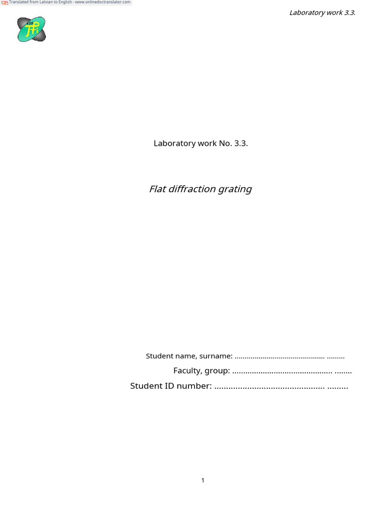 Diffraction Grating, Presentation of Laboratory Work - Lv.en | PDF