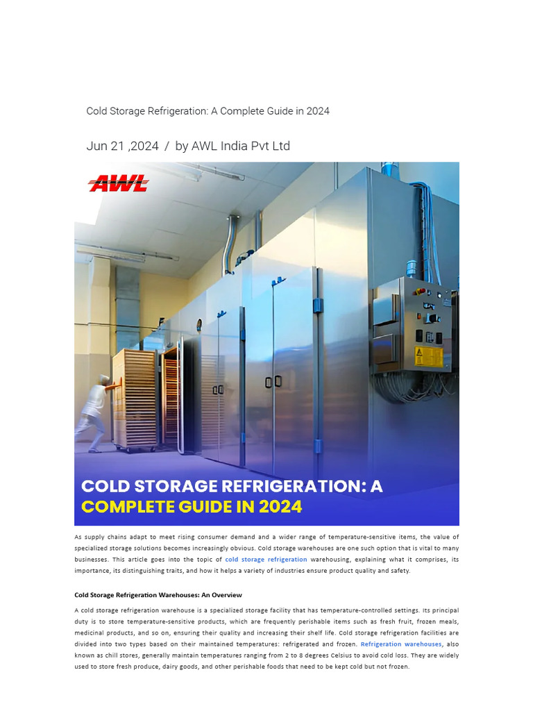 Cold Storage Refrigeration_ A Complete Guide in 2024 - AWL India | PDF