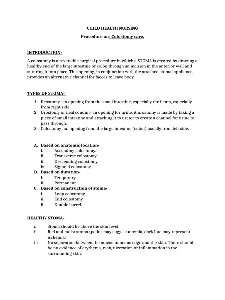 Colostomy Care Check List | PDF