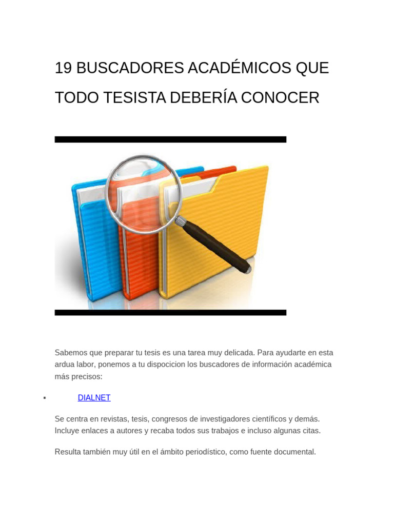 19 Buscadores Académicos Que Todo Tesista Debería Conocer | PDF