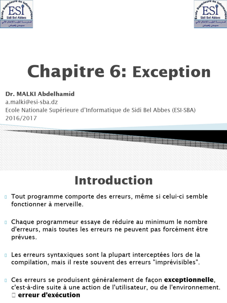Chapitre6 Exception Java 2017.Pptx - Chapitre6 Exception Java 2017 | PDF