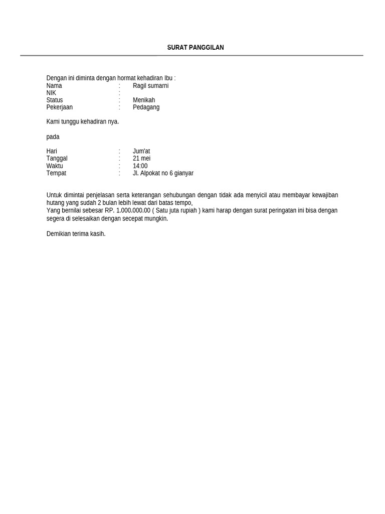 Contoh Surat Panggilan | PDF