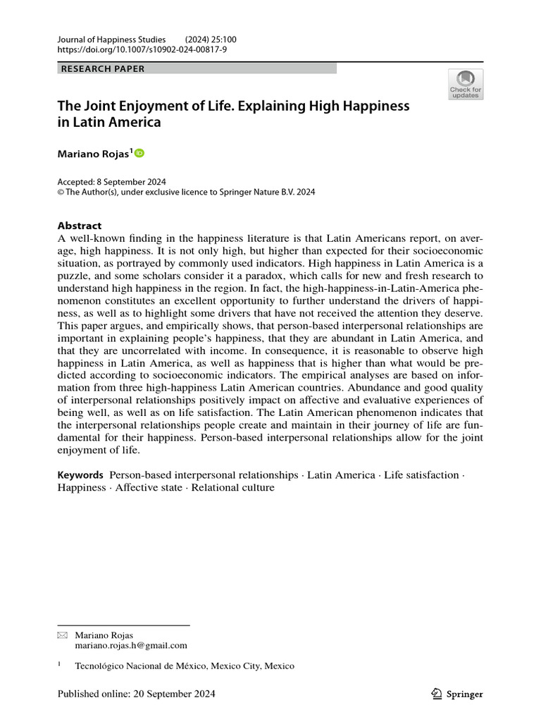 The Joint Enjoyment of Life. Explaining High Happiness in Latin America ...