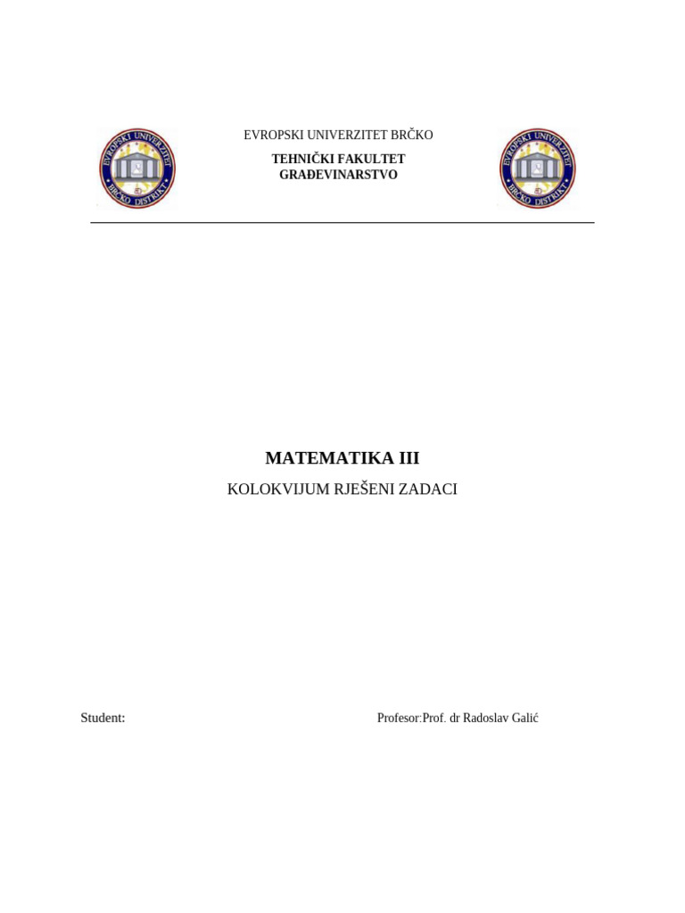 Matematika III Kolokvijum. | PDF