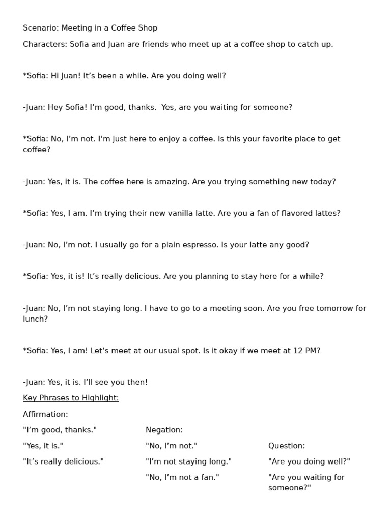 Coffee Shop Role Play | PDF