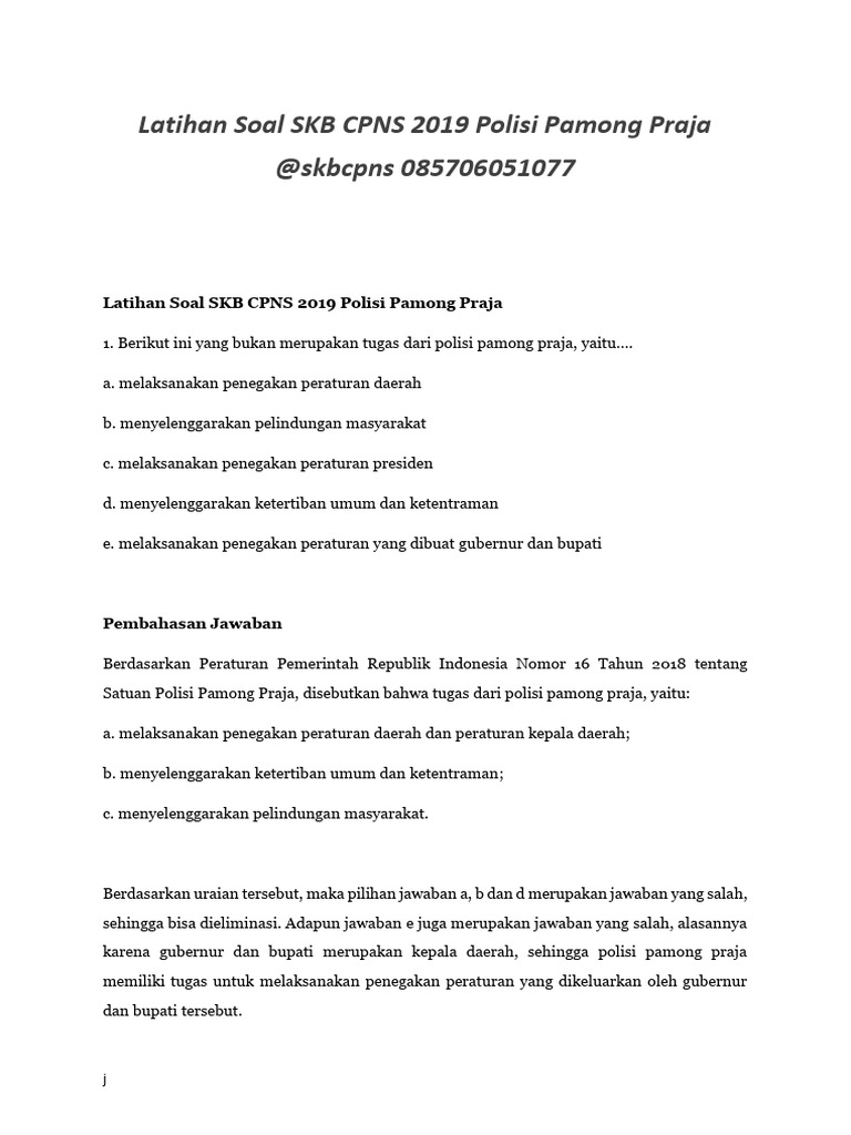 Latihan Soal SKB Satpolpp | PDF